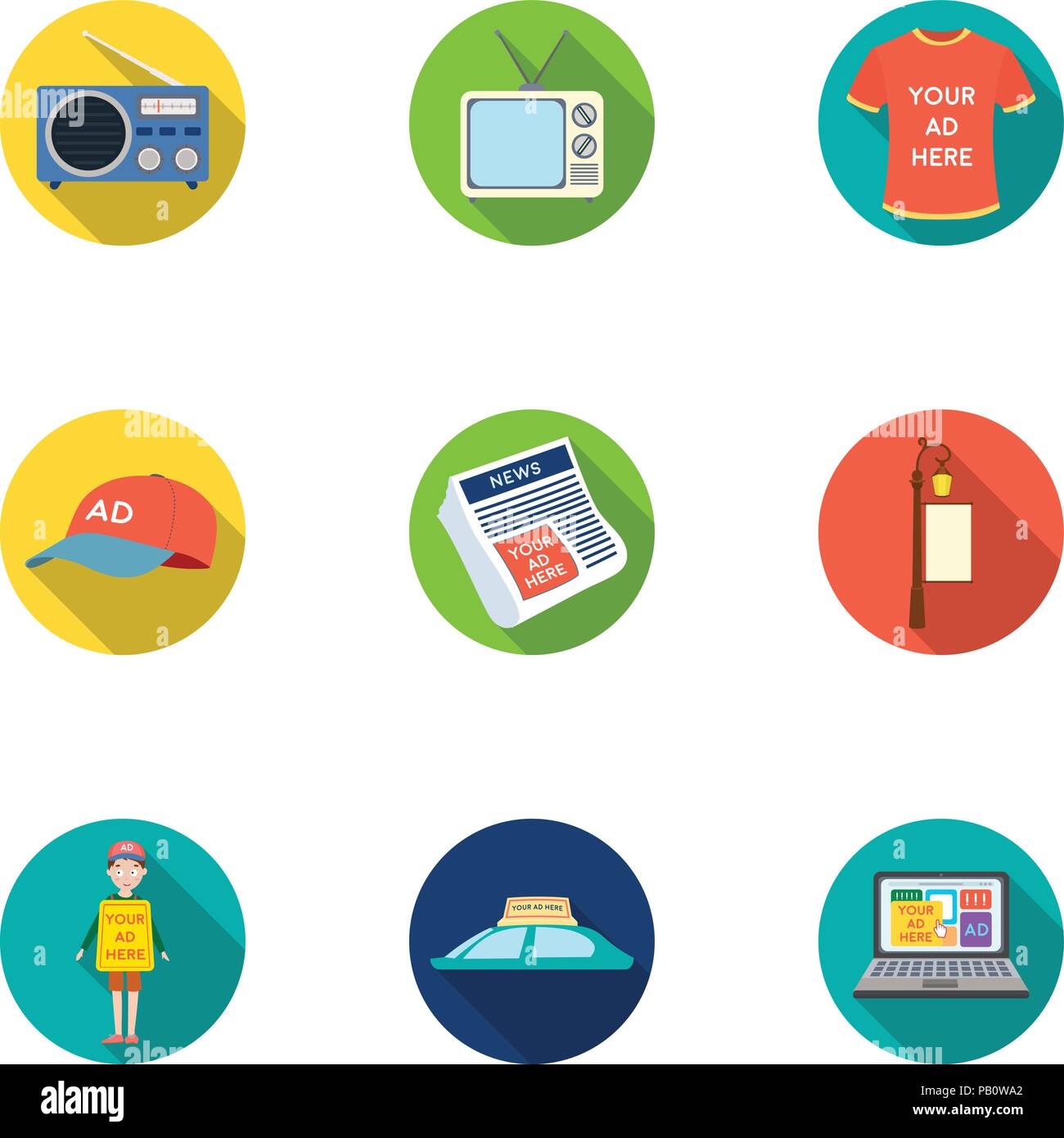 Advertising set icons in flat design. Big collection of advertising ...