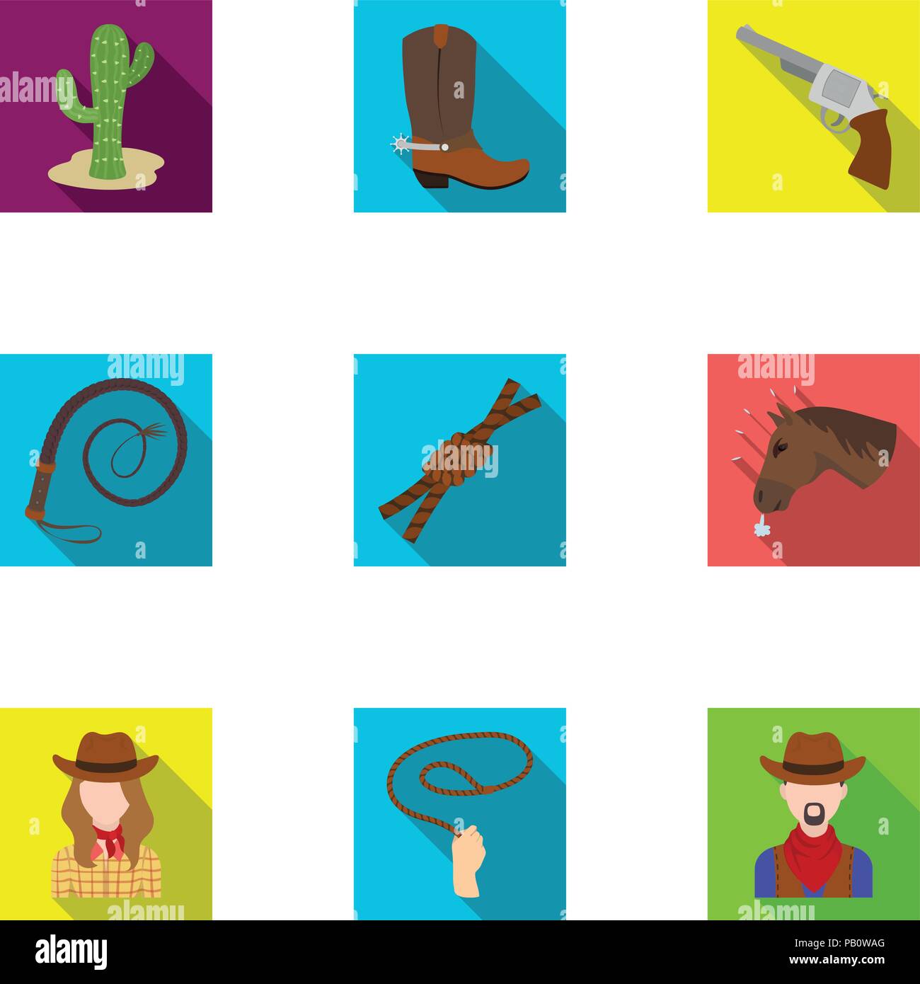 A set of pictures about cowboys. Cowboys on the ranch, horses, weapons ...