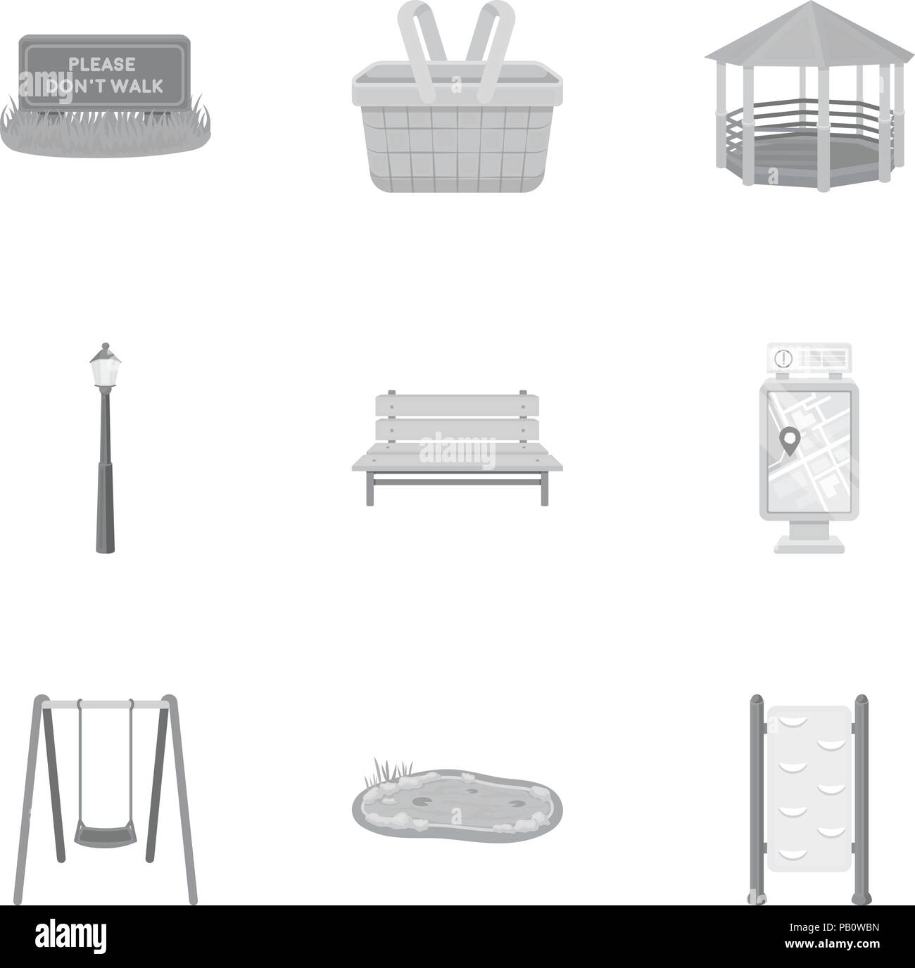 Park set icons in monochrome style. Big collection of park vector ...