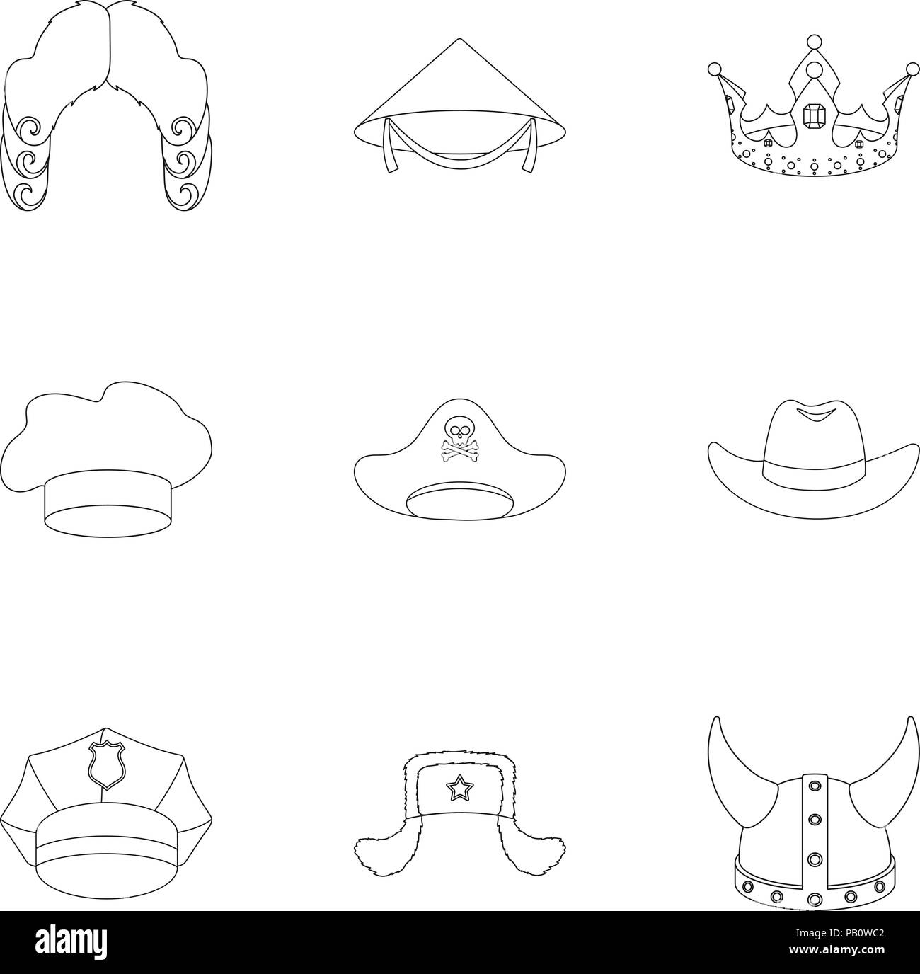 Hats set icons in outline style. Big collection of hats vector symbol ...