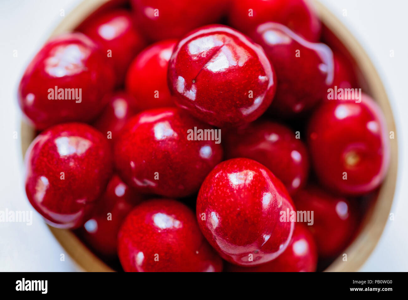 Red ripe cherries on white background. Flat lay. Food concept Stock ...