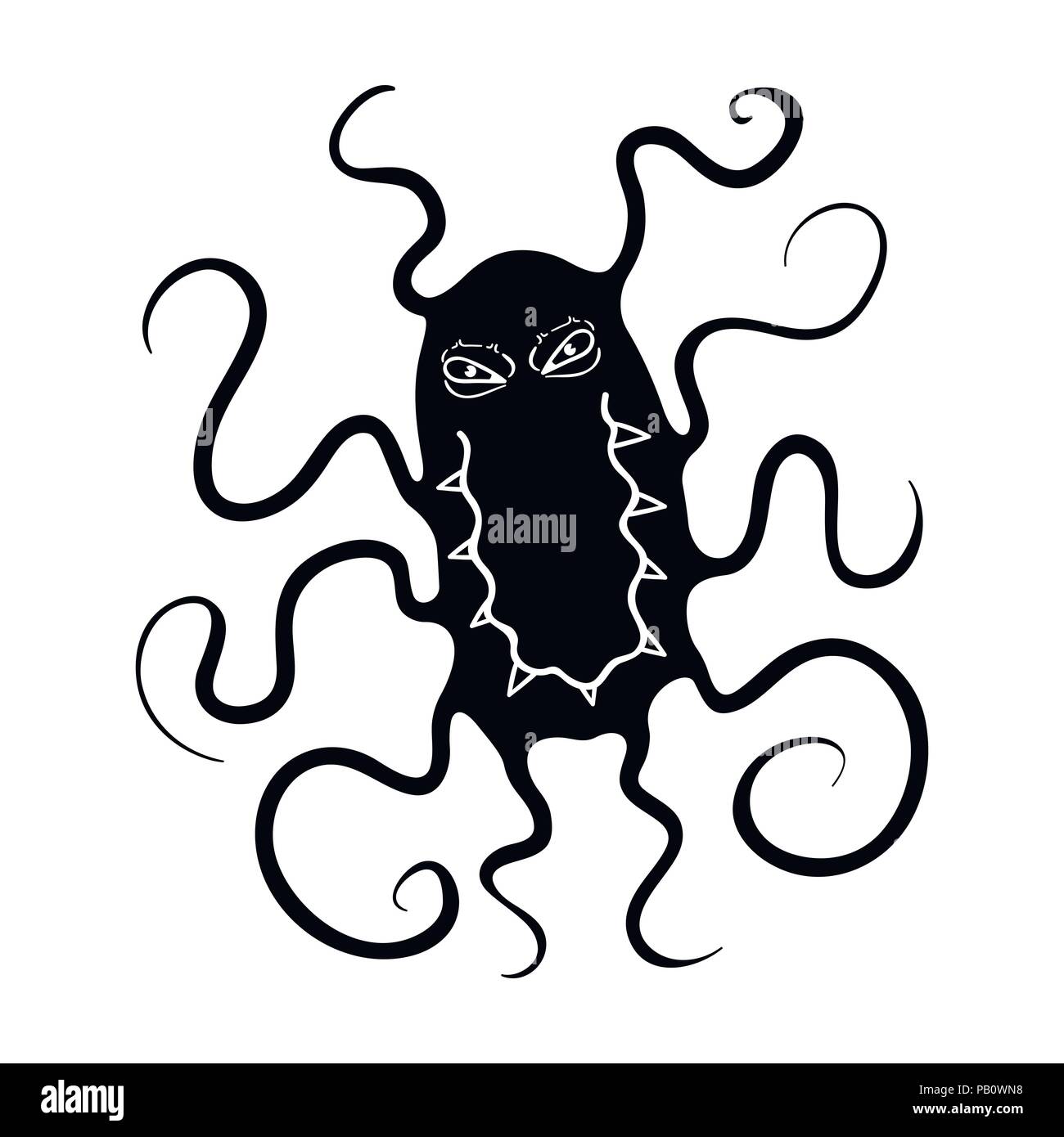 Red virus icon in black design isolated on white background. Viruses ...