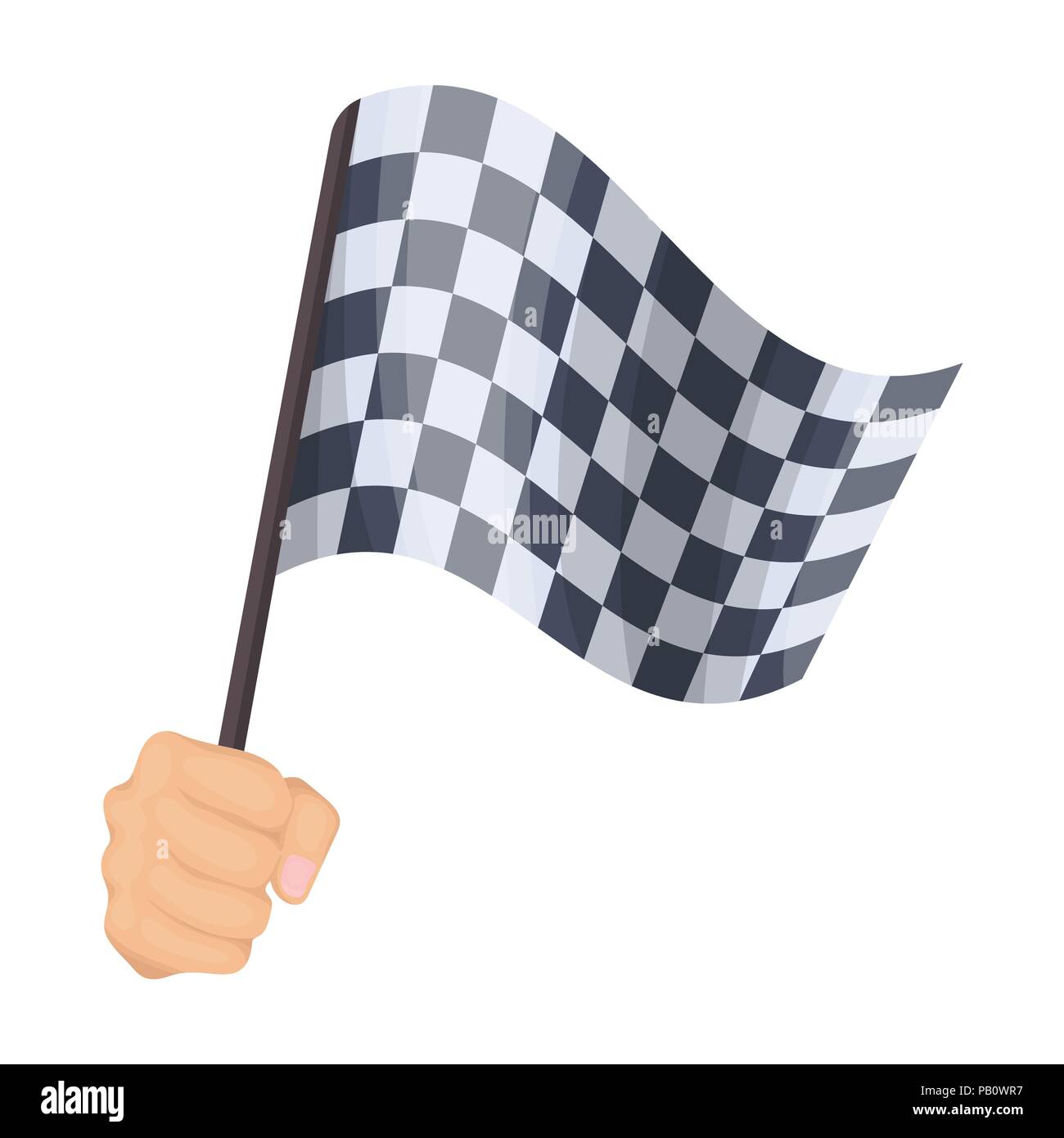 A racing, starting and finishing fluttering flag in his hand. Checkered ...