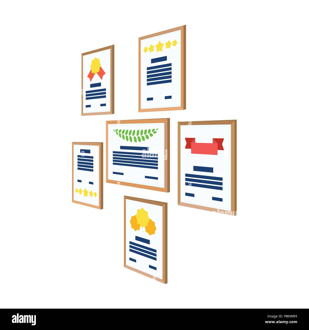 Certificate, diploma and license in a frame on the office wall. Office ...