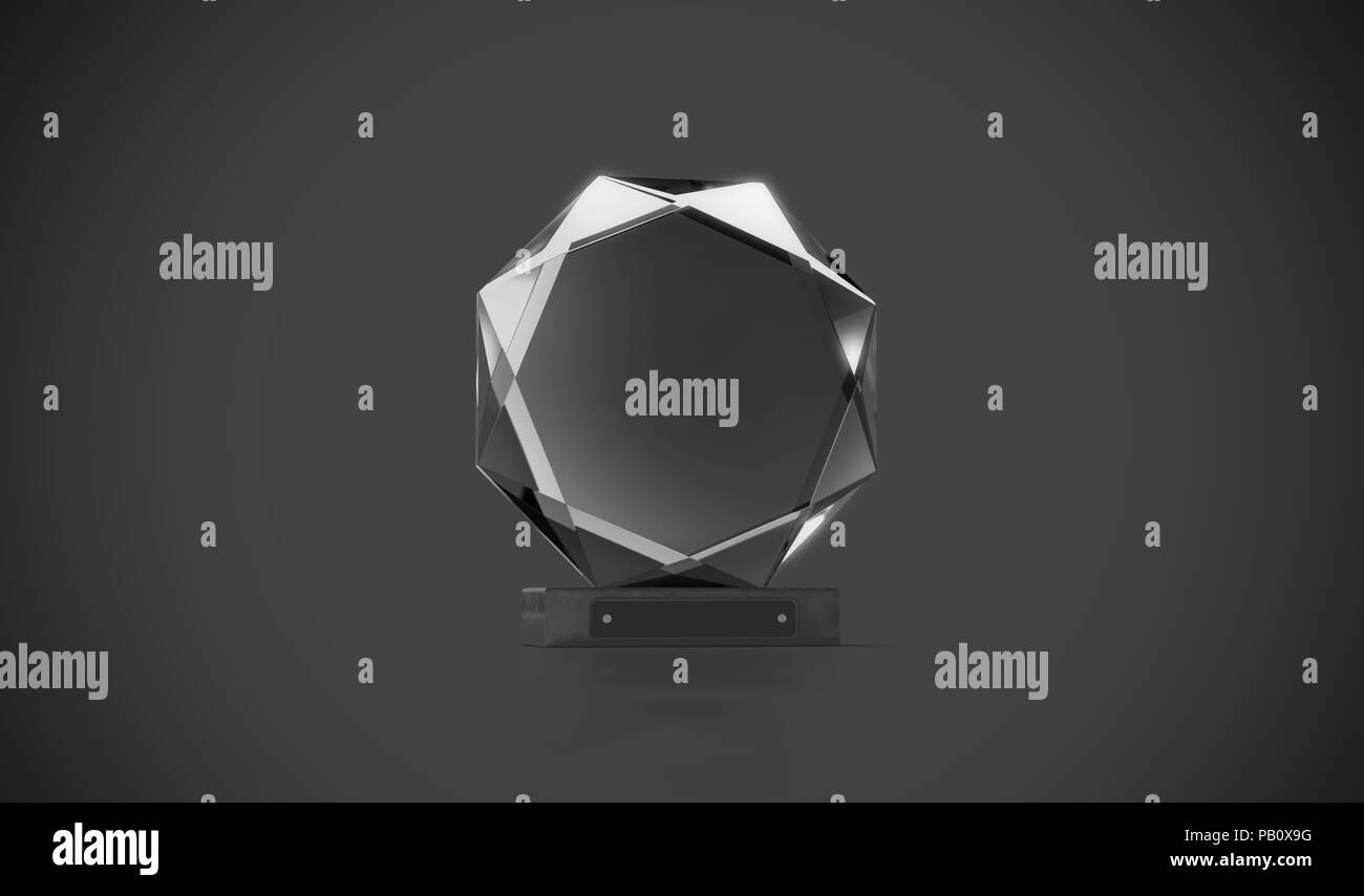 Blank black round glass trophy mockup in darkness, 3d rendering. Empty ...