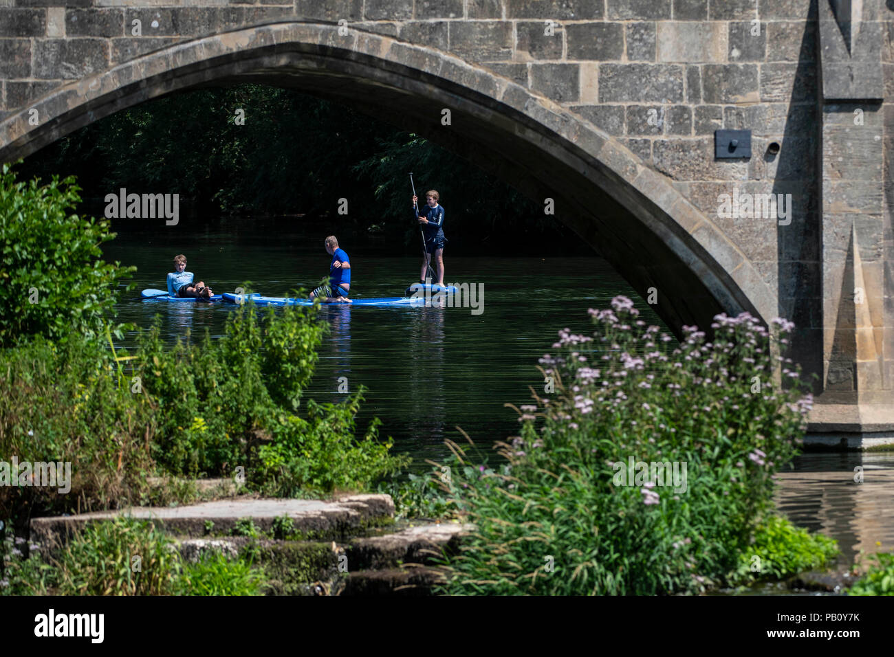 People cool off in the river Avon on paddle boards at Bathampton Mill ...