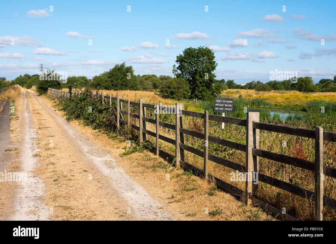Long and dusty rural dirt track during the UK summer heatwave 2018 ...