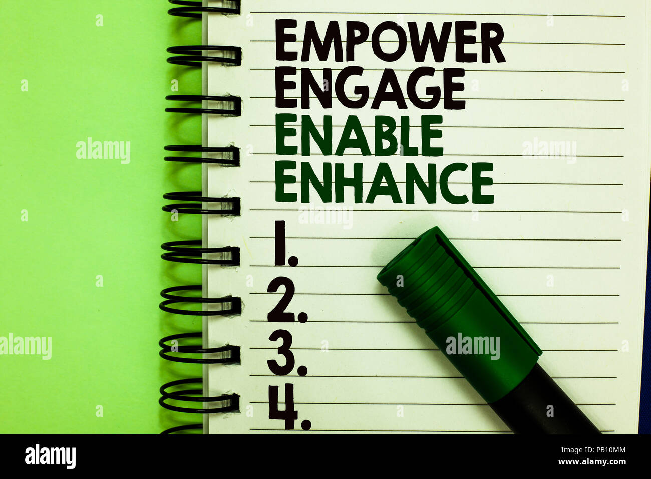 Handwriting text Empower Engage Enable Enhance. Concept meaning ...