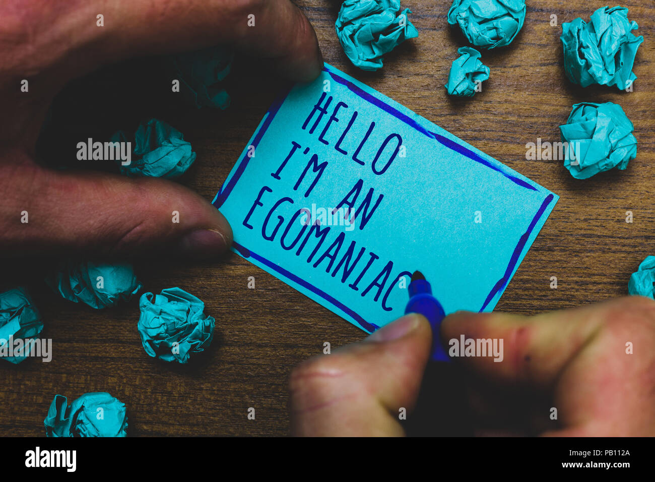 Writing note showing Hello I am An Egomaniac. Business photo showcasing ...