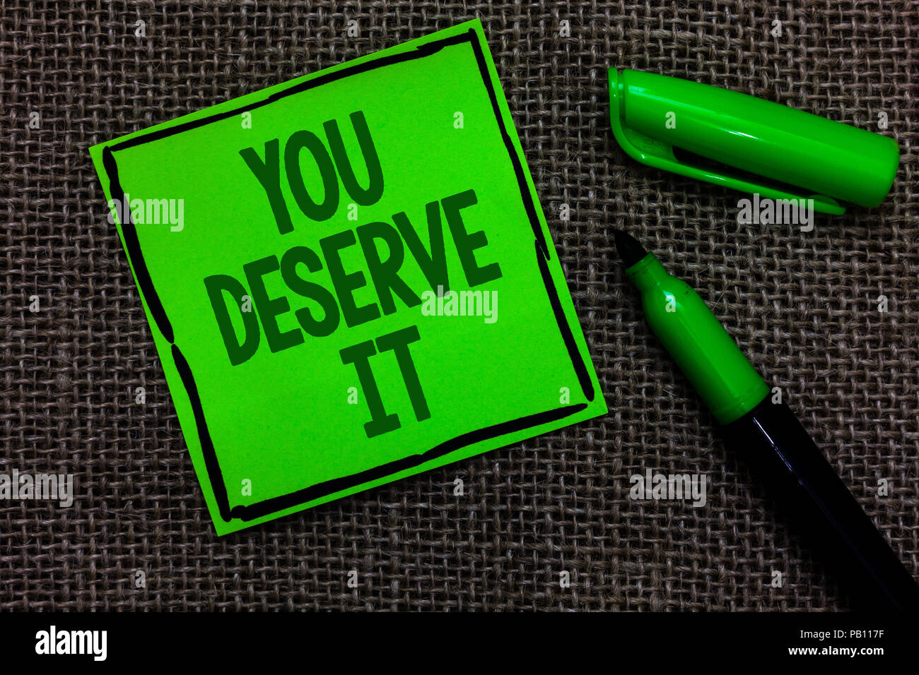 Writing note showing You Deserve It. Business photo showcasing Reward ...