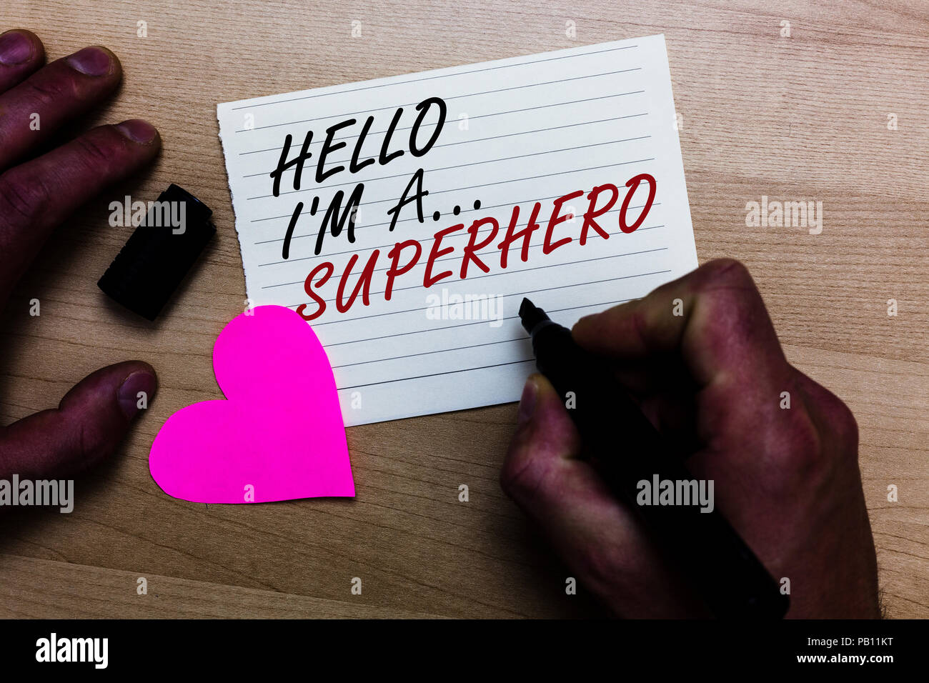 Handwriting text writing Hello I am A ... Superhero. Concept meaning ...