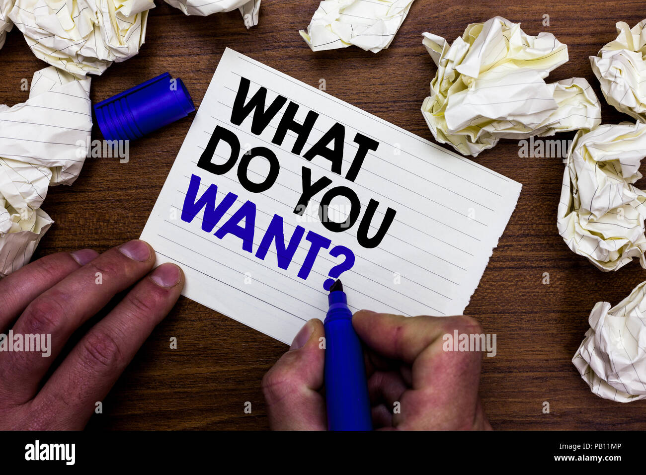 Writing note showing What Do You Want question. Business photo ...
