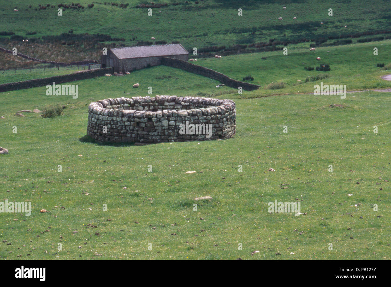 Ruins of Roman well on Hadrian's Wall, Housesteads, Northumbria ...
