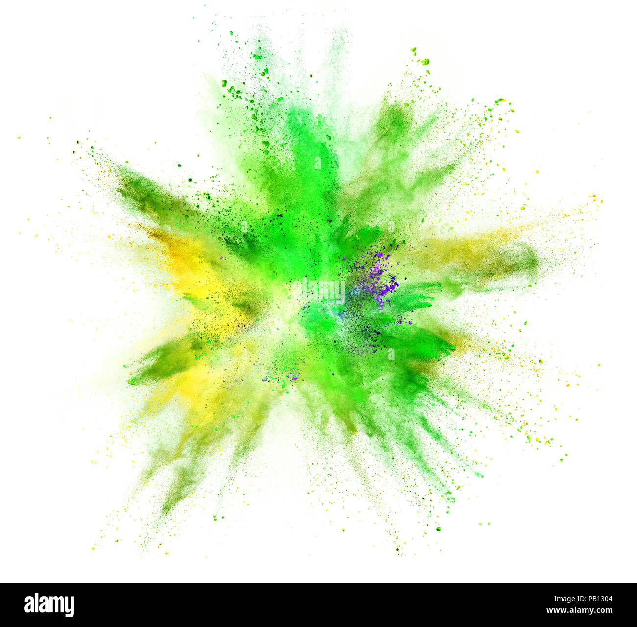 Explosion of coloured powder isolated on white background. Abstract ...