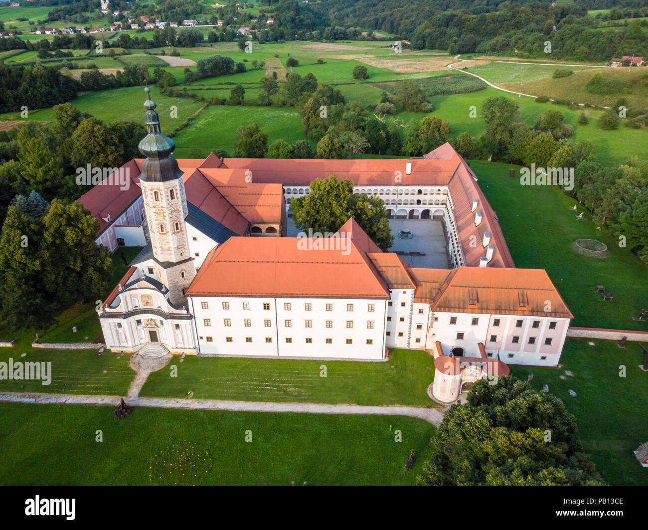 Aerial view of Cistercian monastery Kostanjevica na Krki, homely ...