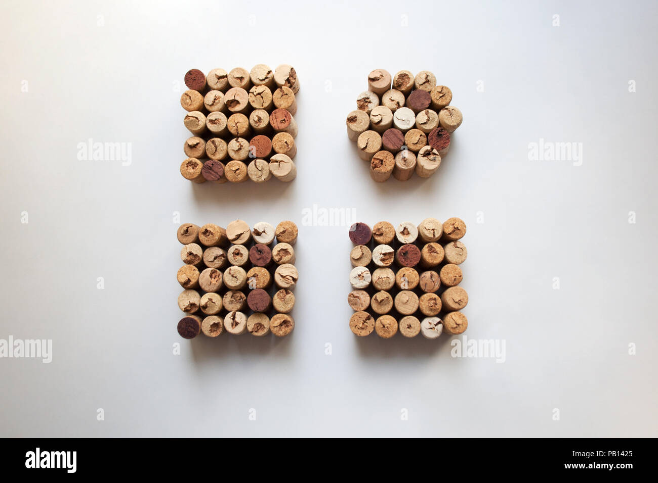 Wine corks square and circle shapes isolated on white background from a ...