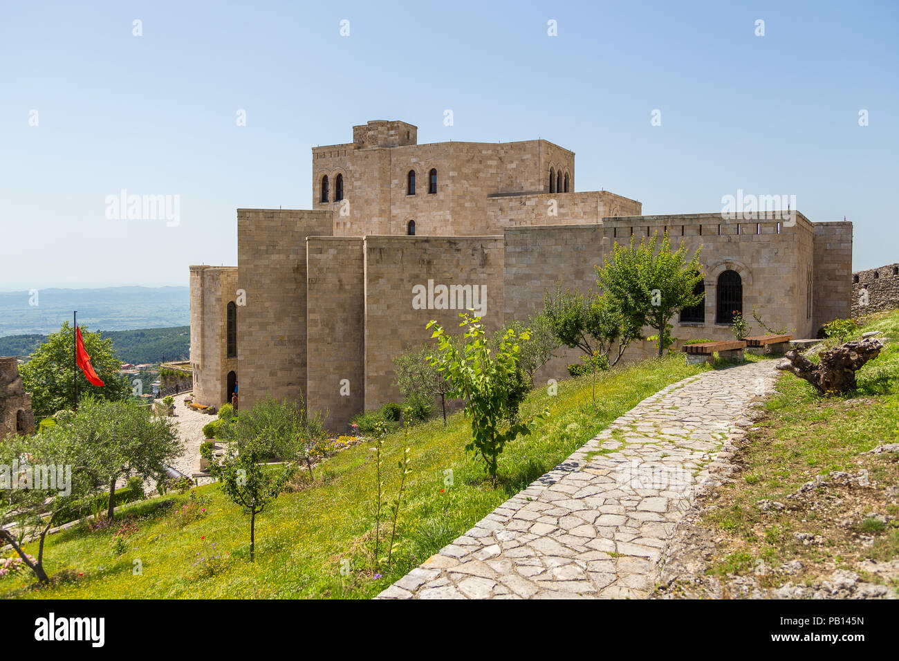 Kruja, Albania- 24 June 2014: Kruja Skanderbeg, Castle complex with ...