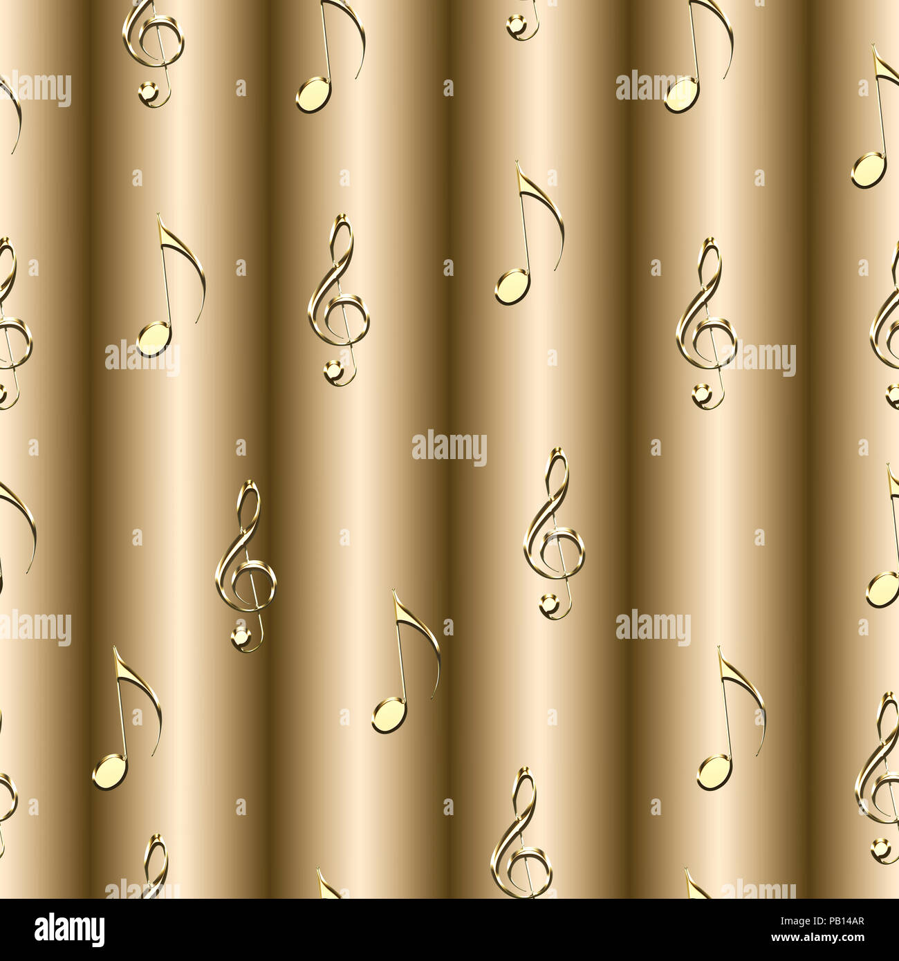 seamless pattern with golden musical notes and treble clef - brown ...