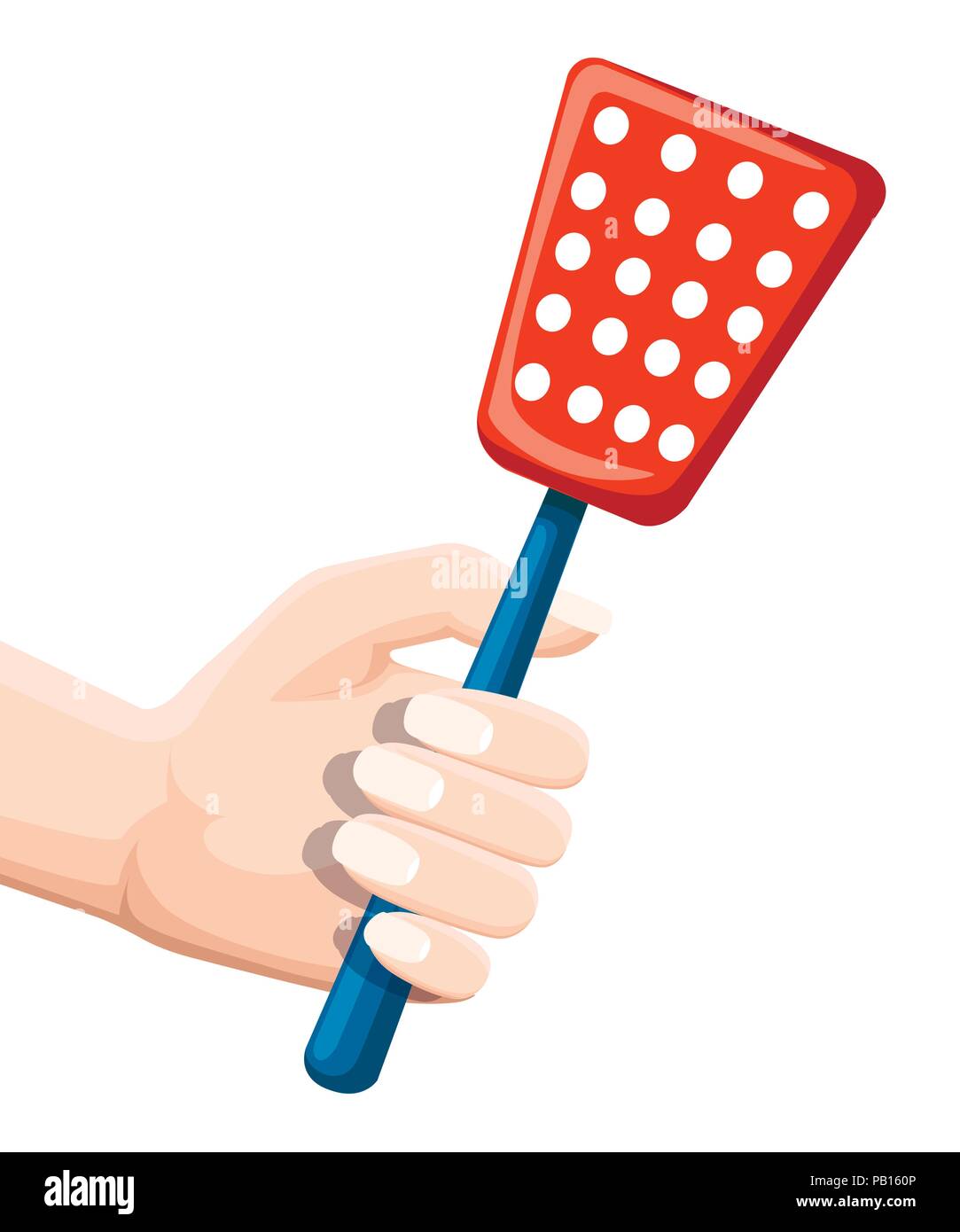 Hand hold fly swatter. Tool for destruction of insects at home. Red ...