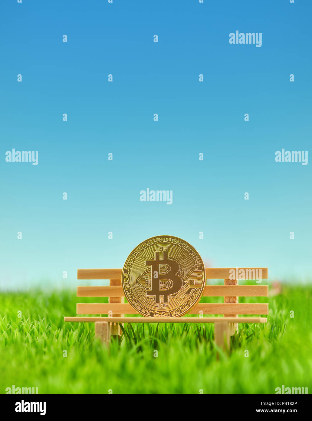 Bitcoin coin with nature background as cryptocurrency concept Stock ...