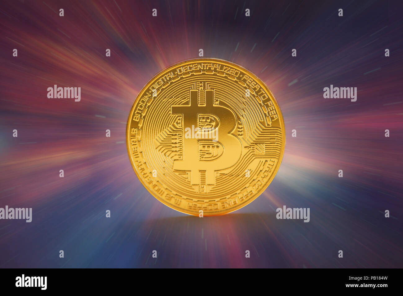 Bitcoin internet money concept with coin in front of a dynamic ...