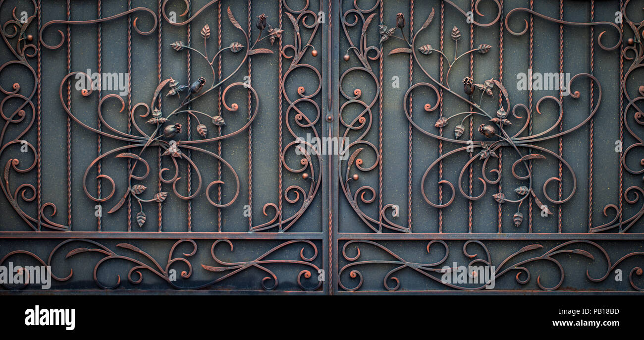 ornate wrought-iron elements of metal gate decoration Stock Photo - Alamy