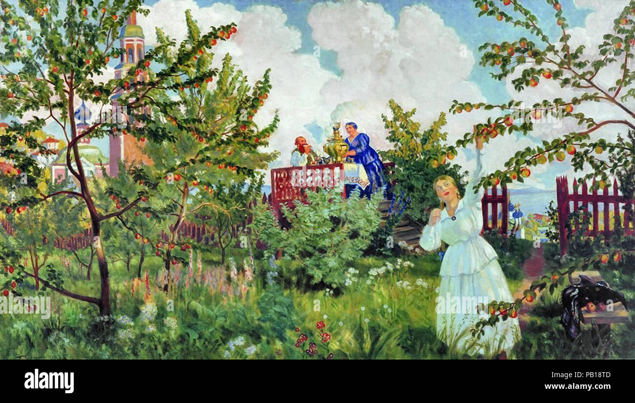 Kustodiev Boris - Apple Blossom Garden Stock Photo - Alamy