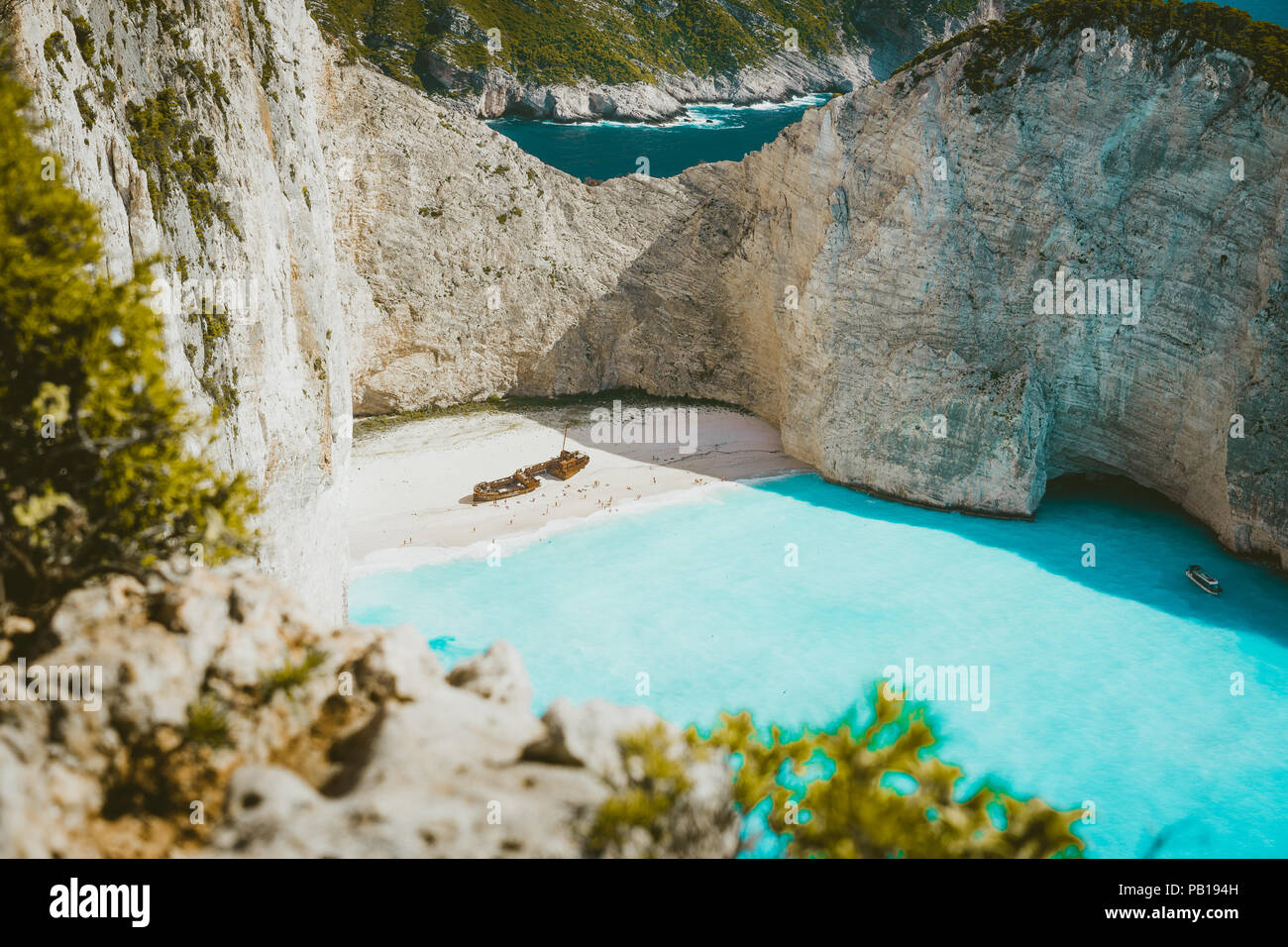 Famous shipwreck on Navagio beach with turquoise blue sea water ...