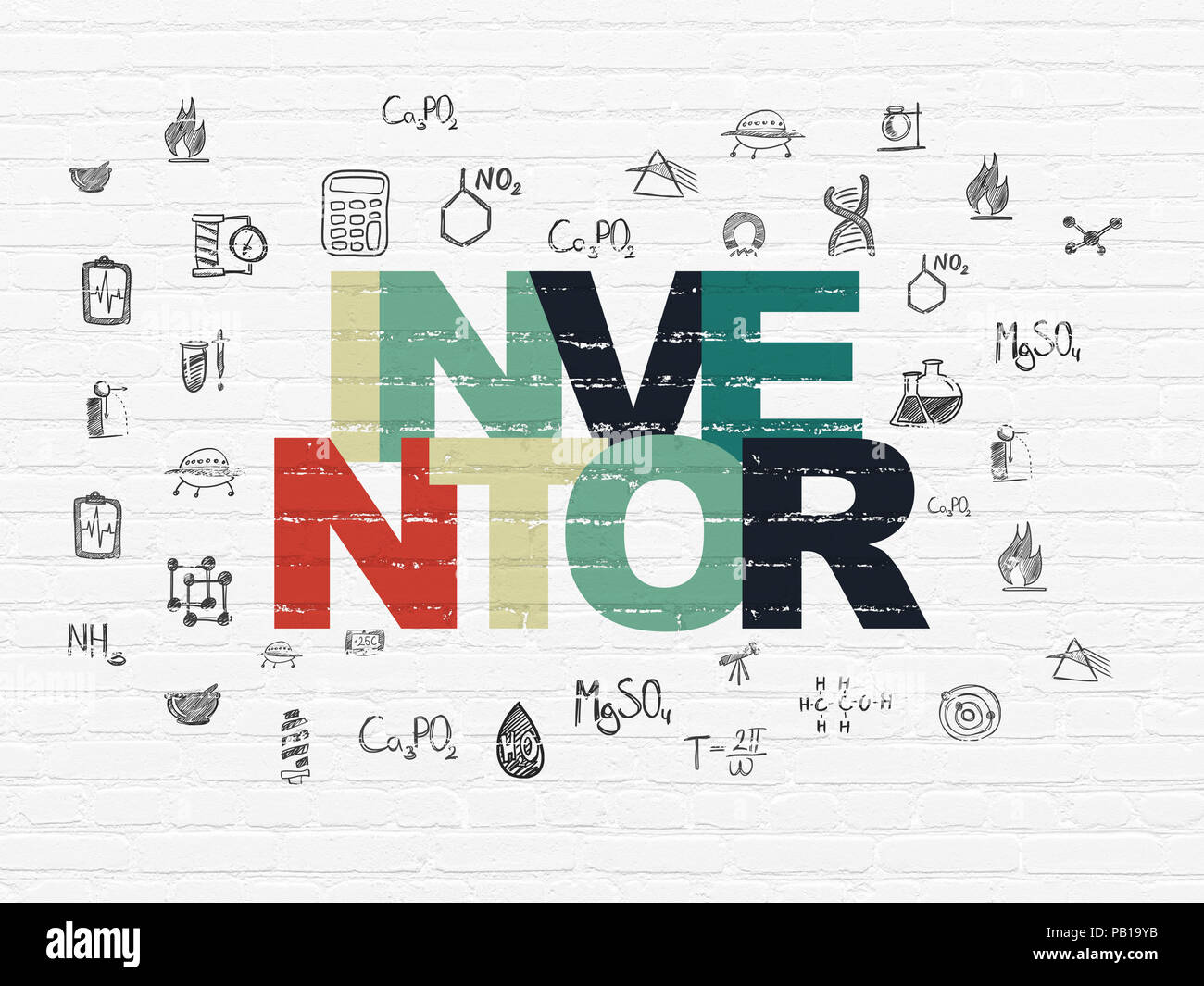 Science concept: Inventor on wall background Stock Photo - Alamy