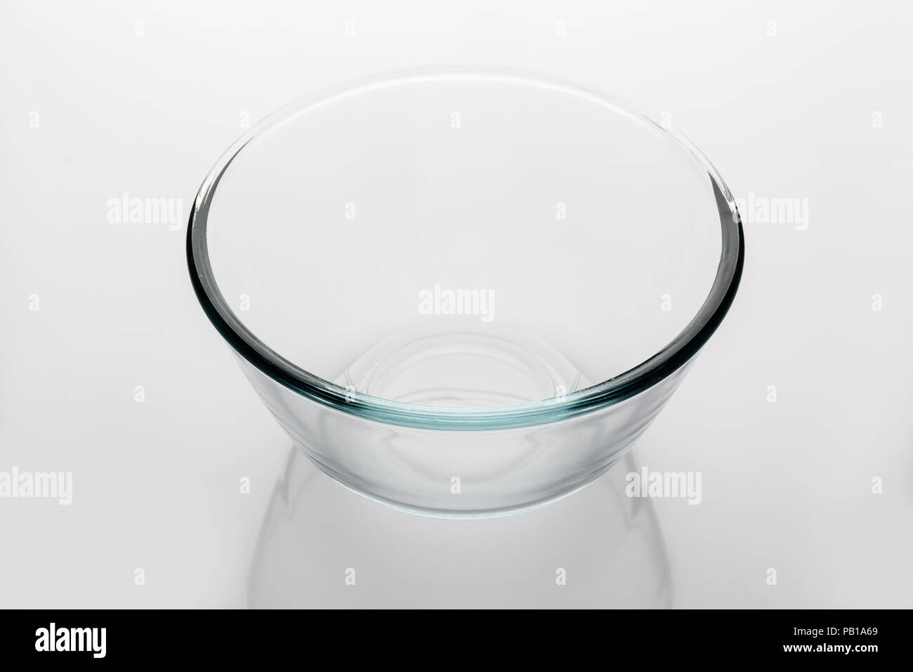 Glass transparent bowl on white background from high angle with ...
