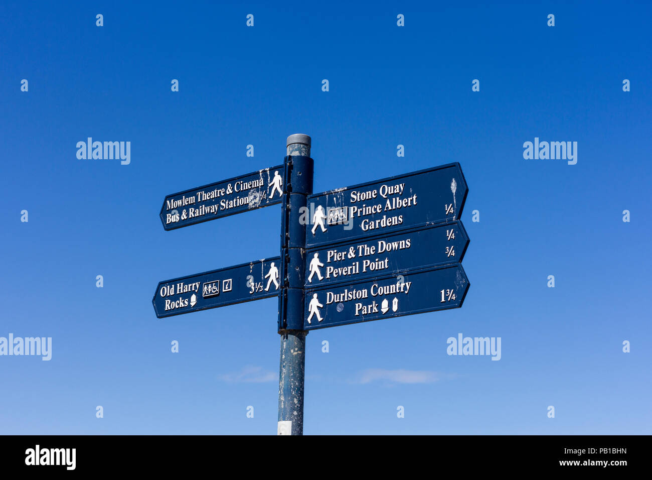 Signpost on the promenade in Swanage, Dorset, United Kingdom Stock ...