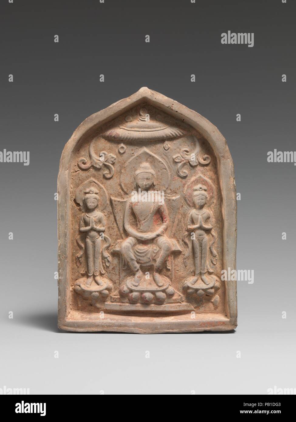 Votive Tablet with Buddhist Triad. Culture: China. Dimensions: H. 5 3/4 ...
