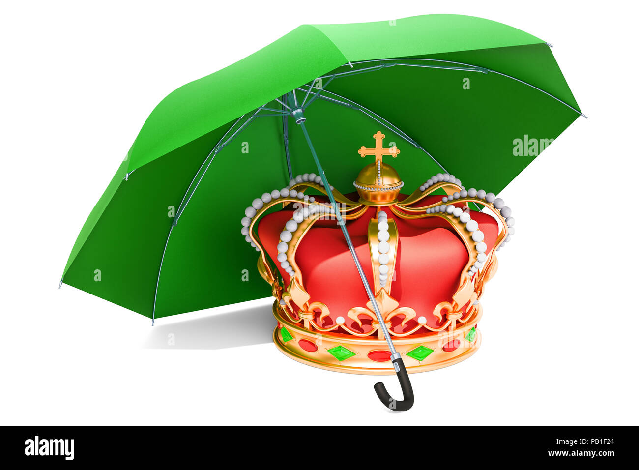 Jewelry insurance concept. Gold Royal Crown under umbrella. 3D ...