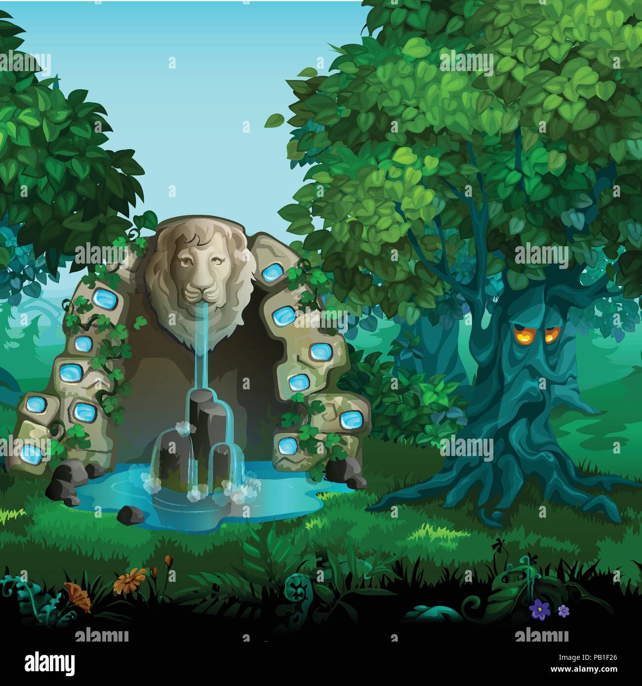 Forest of magic. Moving trees. Vector cartoon close-up illustration ...