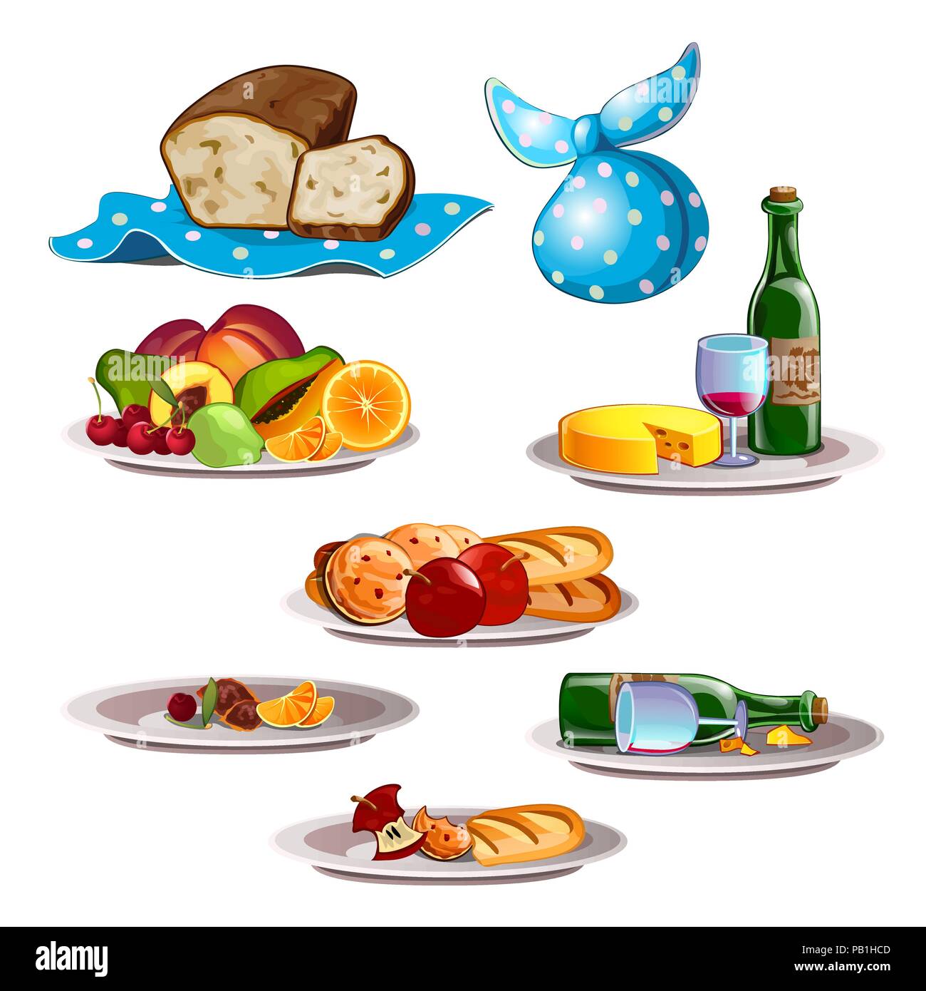 Set of food and leftovers isolated on white background. Vector cartoon ...
