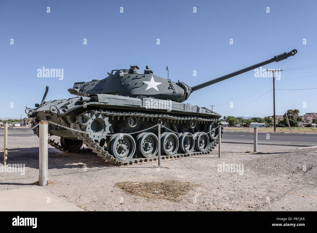 A vintage US army tank outside a VFW post in Overton, Nevada Stock ...