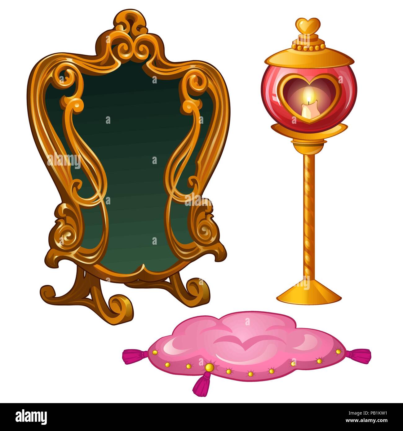 Items vintage interior isolated on white background. Vector cartoon ...
