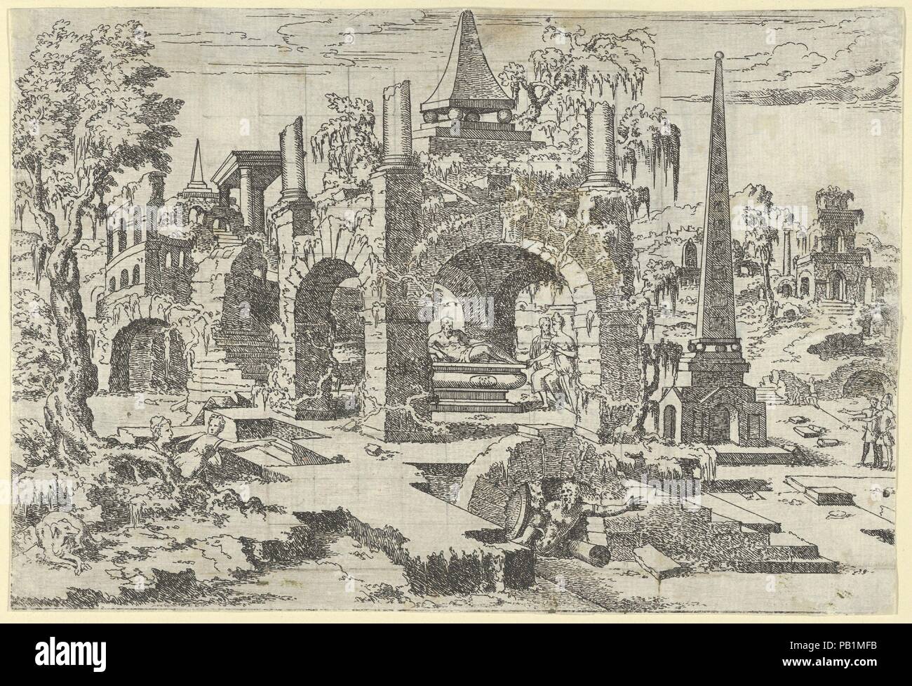 Landscape with Arched Tomb and an Obelisk. Artist: Léon Davent (French ...