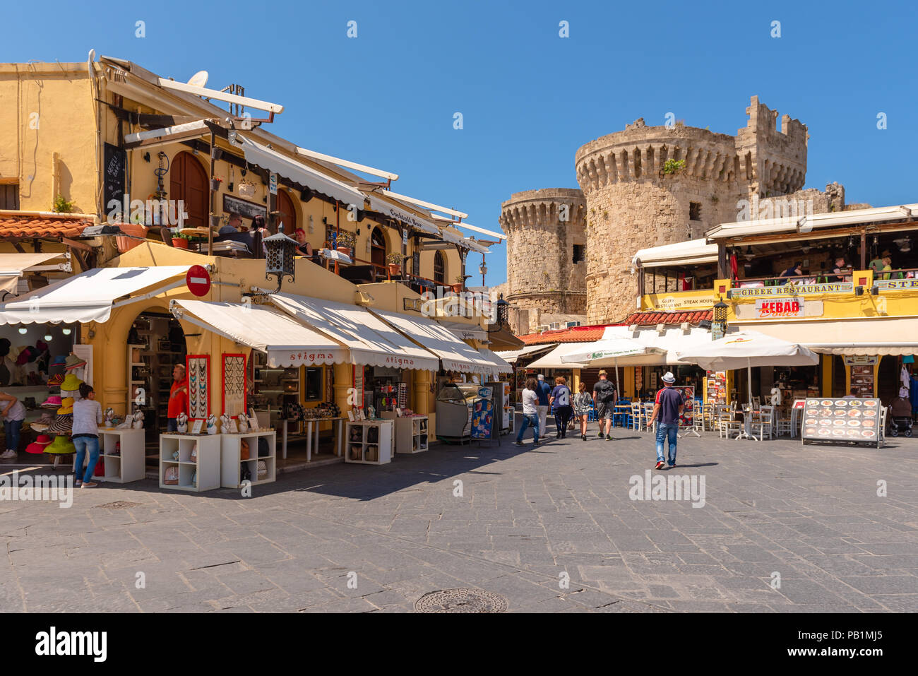 RHODES, GREECE - May 13, 2018: Hippocrates square in Rhodes medieval ...