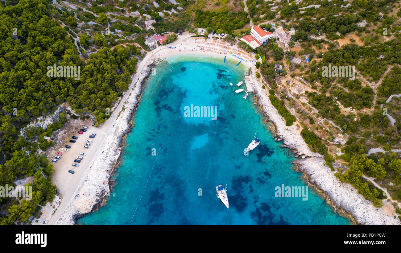 Aerial view of Hvar Beach, Hvar Town, Croatia Stock Photo - Alamy