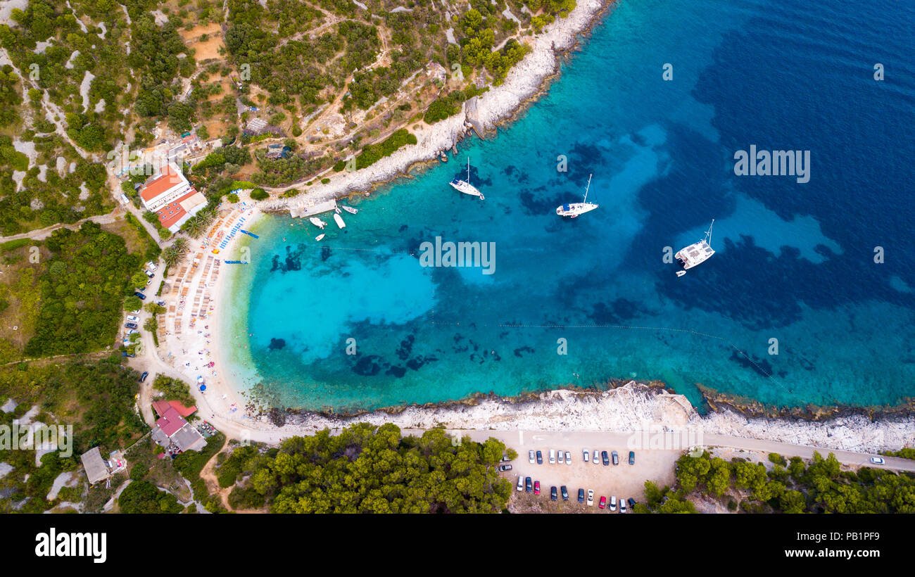 Aerial view of Hvar Beach, Hvar Town, Croatia Stock Photo - Alamy