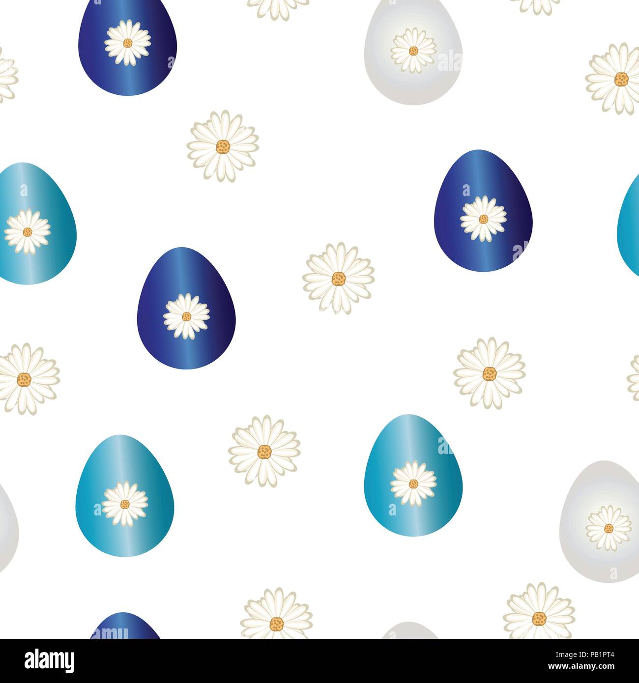seamless pattern with Easter eggs in blue colors and daisy flowers ...