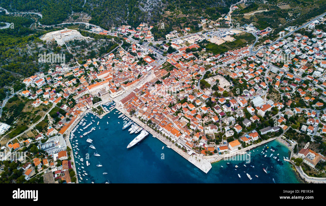 View over the harbour to the old town of hvar hi-res stock photography ...