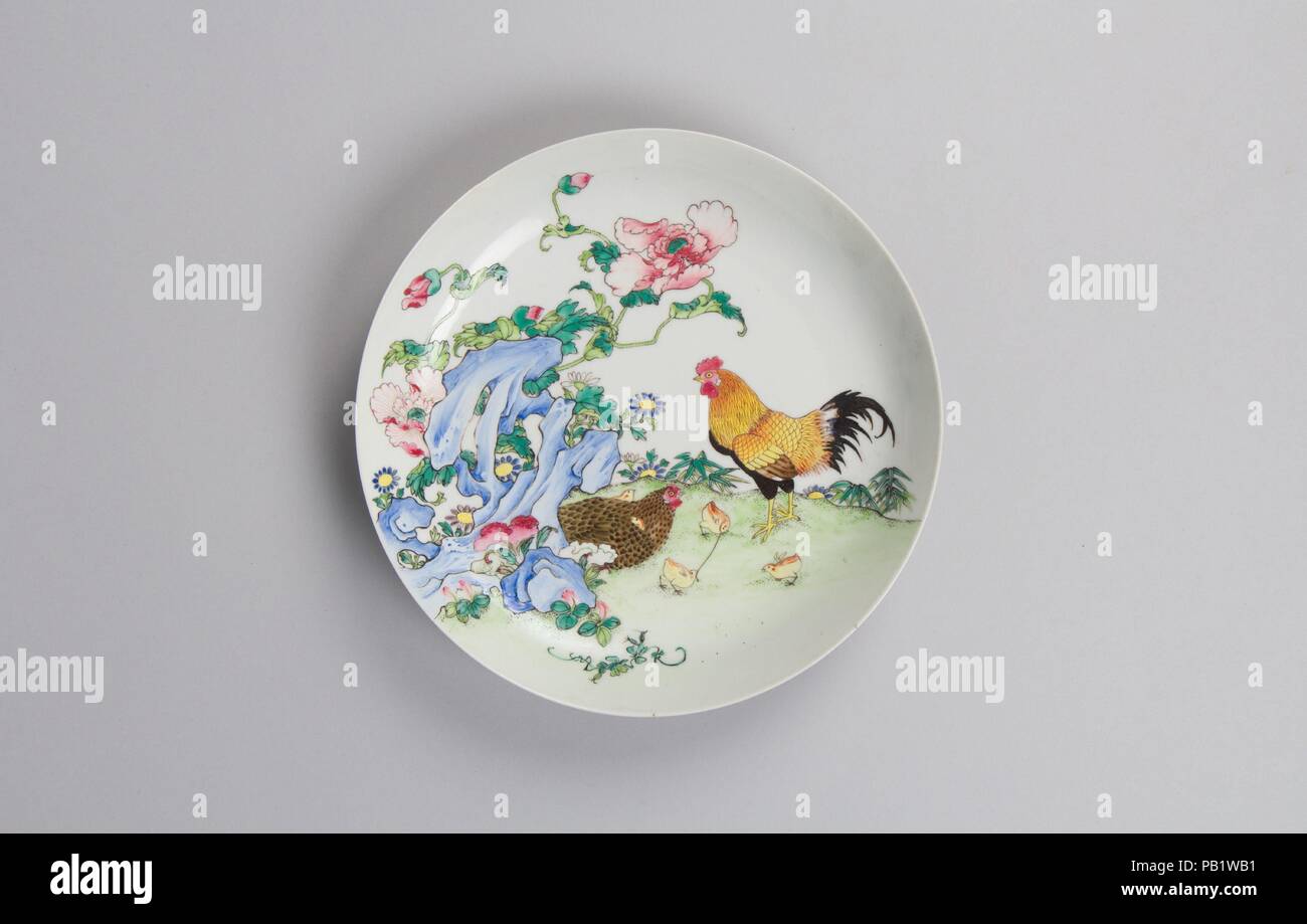 Dish with Rooster, Hen, and Chickens. Culture: China. Dimensions: Diam ...