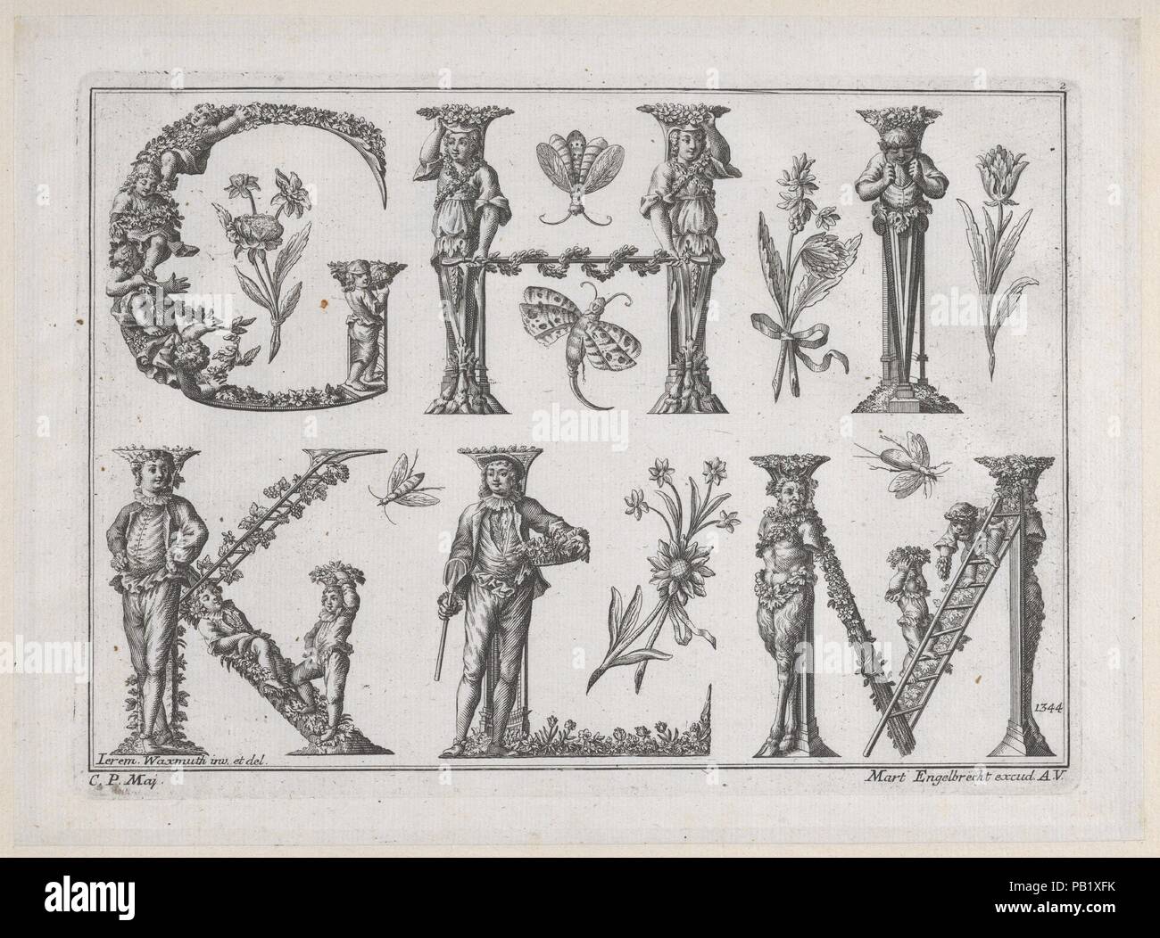 Decorated Roman alphabet. Artist: Jeremias Wachsmuth (German, 1712-1771 ...