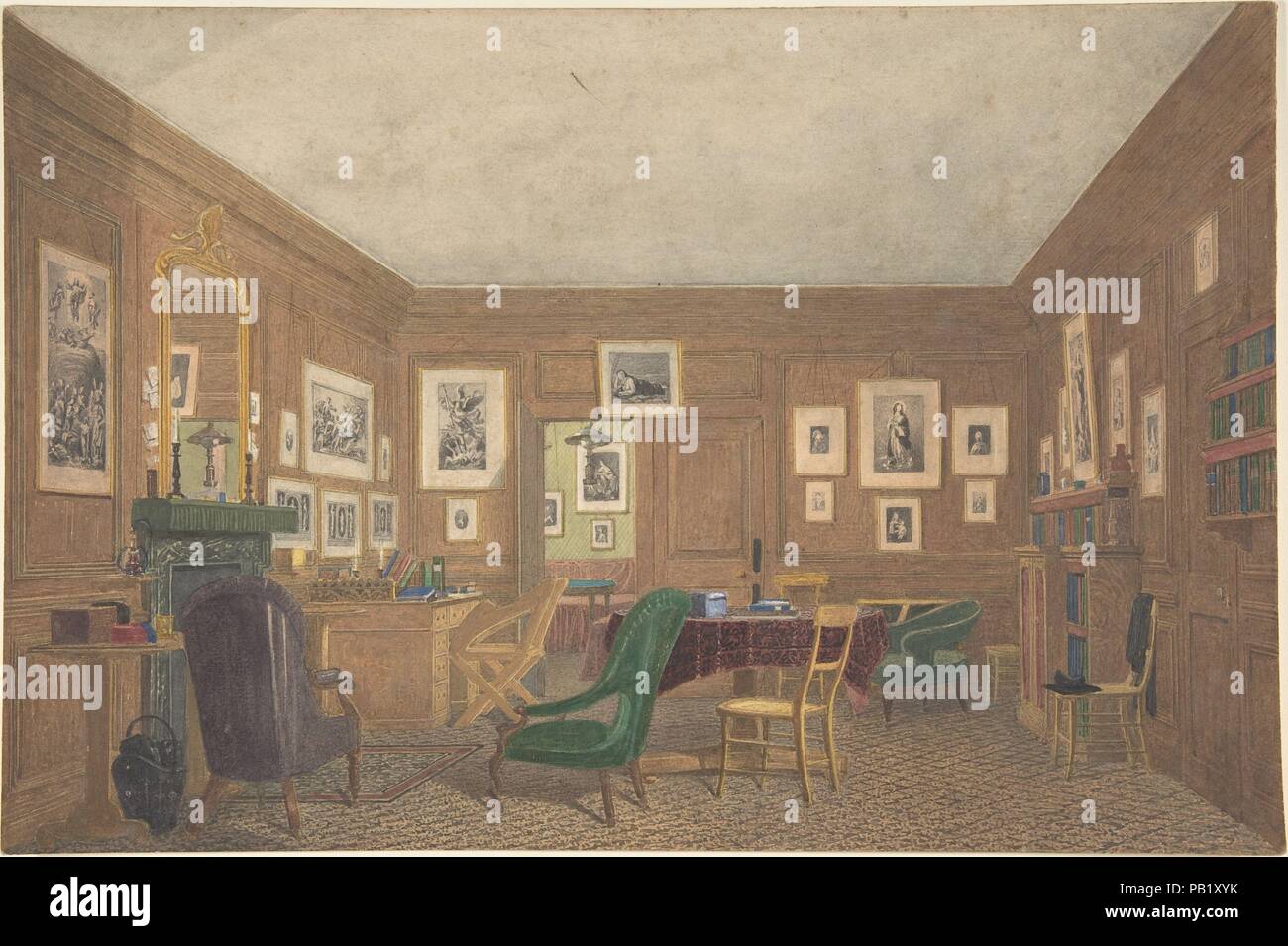 A Scholar's Study at Oxford or Cambridge, The Walls Hung with Framed ...