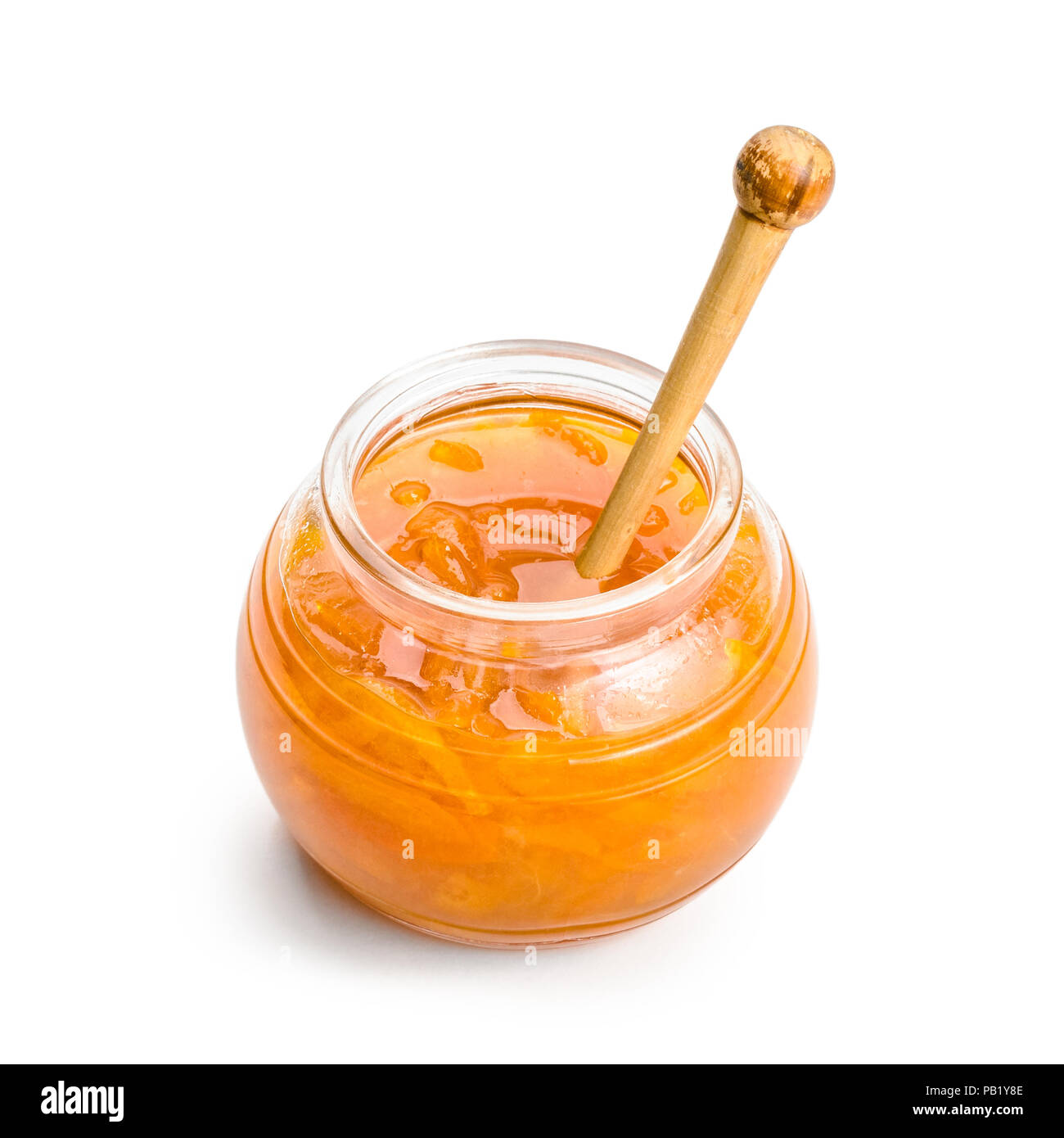 Jar of orange jam with spoon isolated on a white background Stock Photo ...