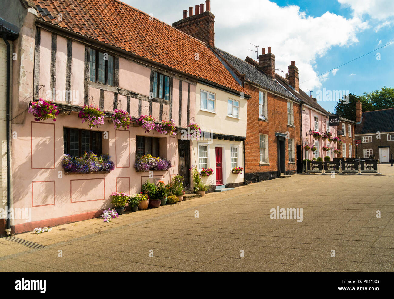 Historic buildings in Old Market in the town of Beccles, Suffolk ...