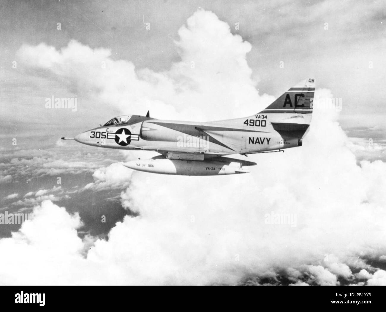 A4D-2 Skyhawk of VA-34 in flight over the Atlantic Ocean on 15 July ...