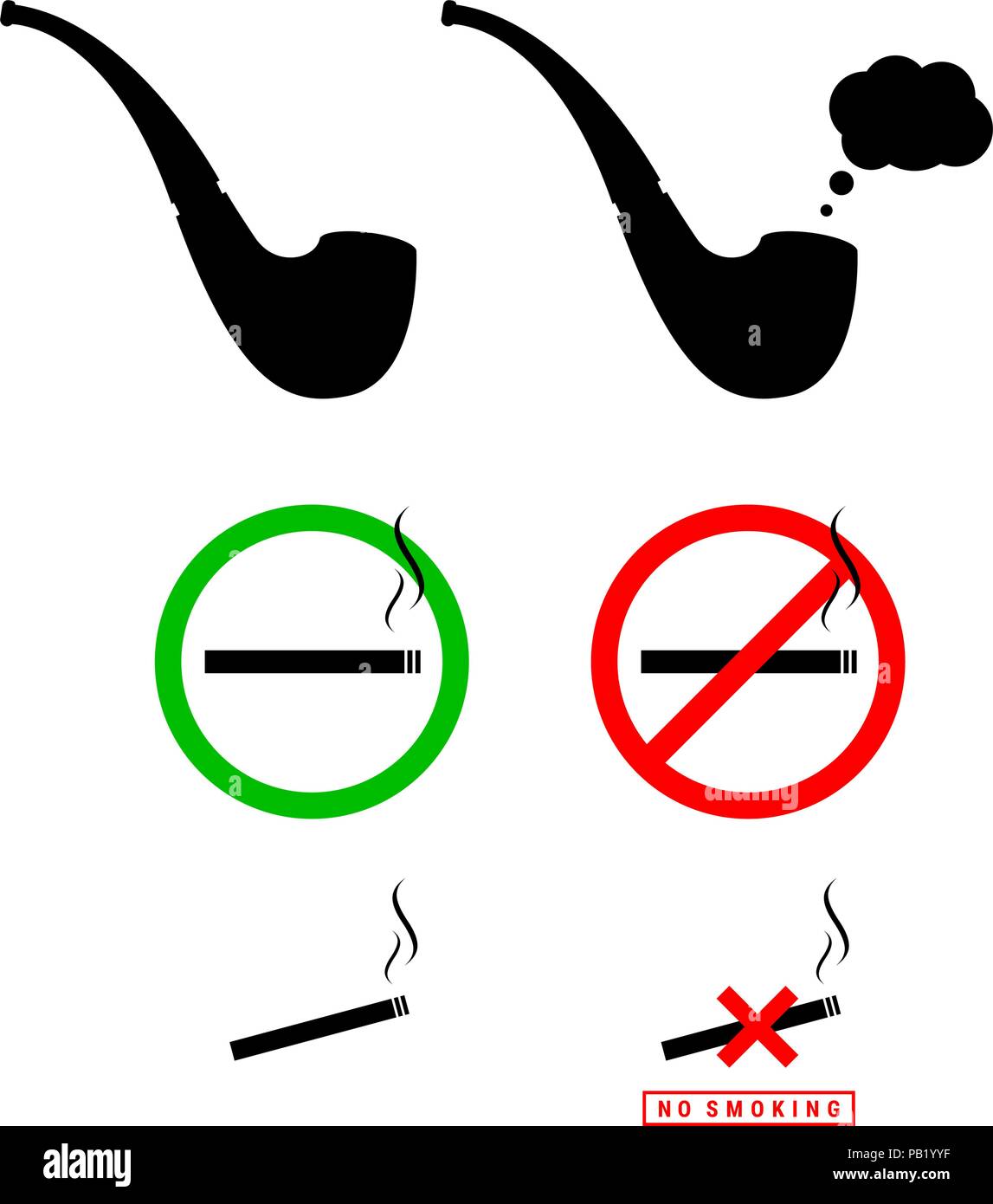 Smoking Pipe, Smoking Area and No Smoking Signs. Vector Design Elements ...